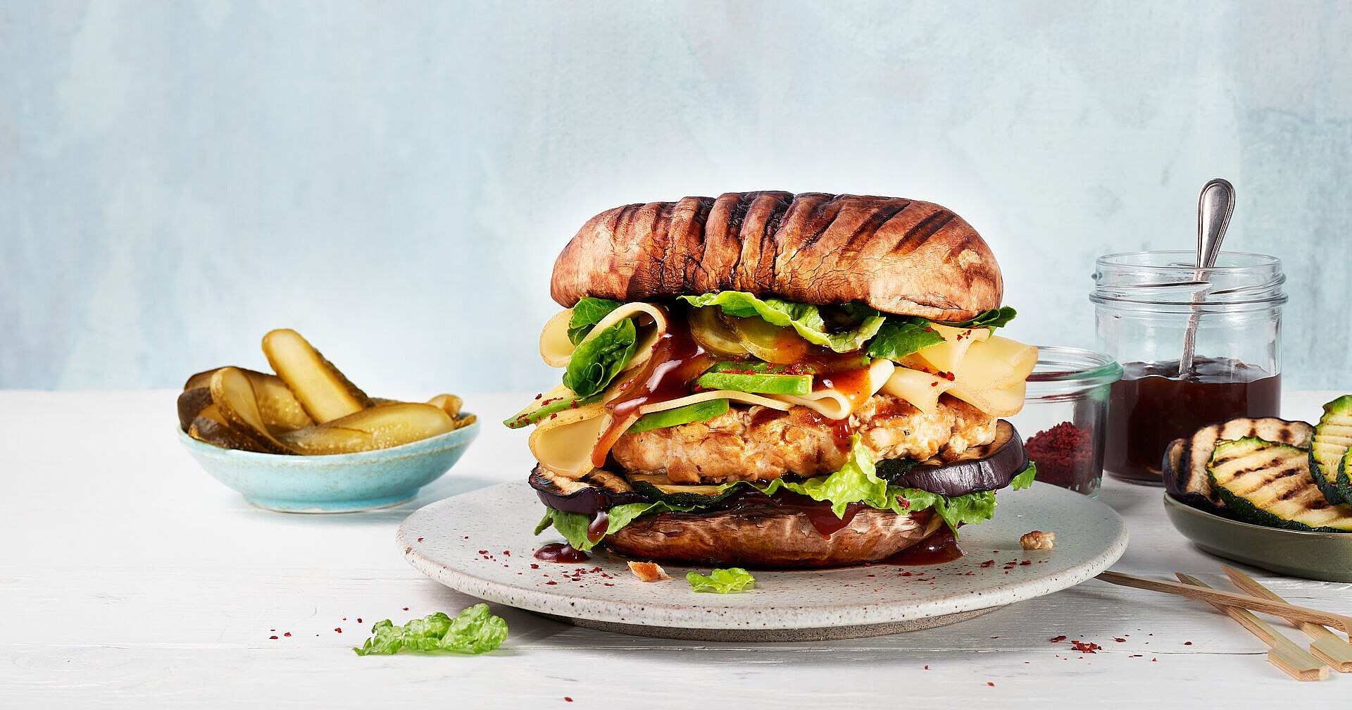 Portobello-Burger mit Fol Epi & Hähnchen